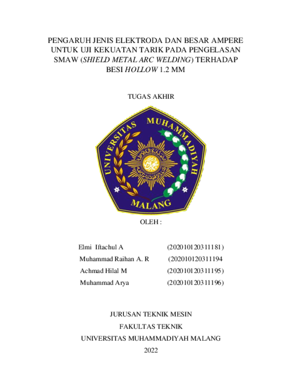 (PDF) Pengaruh Jenis Elektroda Dan Besar Ampere Untuk Uji Kekuatan ...
