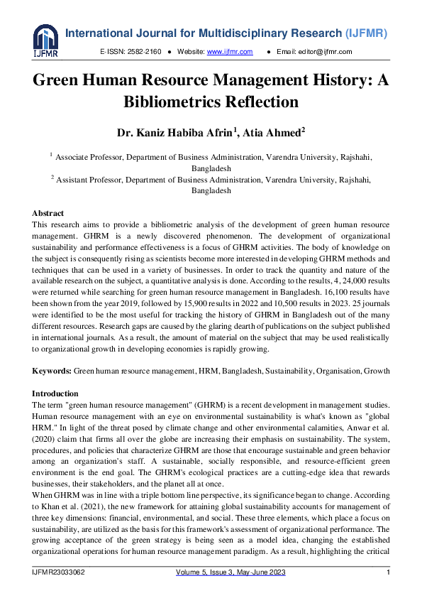 (PDF) Green Human Resource Management History: A Bibliometrics Reflection