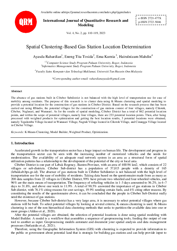 (PDF) Spatial Clustering-Based Gas Station Location Determination