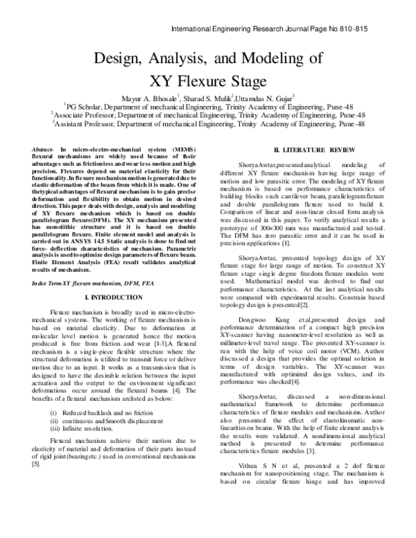 (PDF) Design, Analysis, and Modeling of XY Flexure Stage