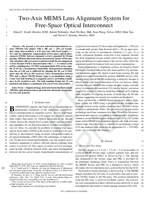 (PDF) Two-Axis MEMS Lens Alignment System for Free-Space Optical ...