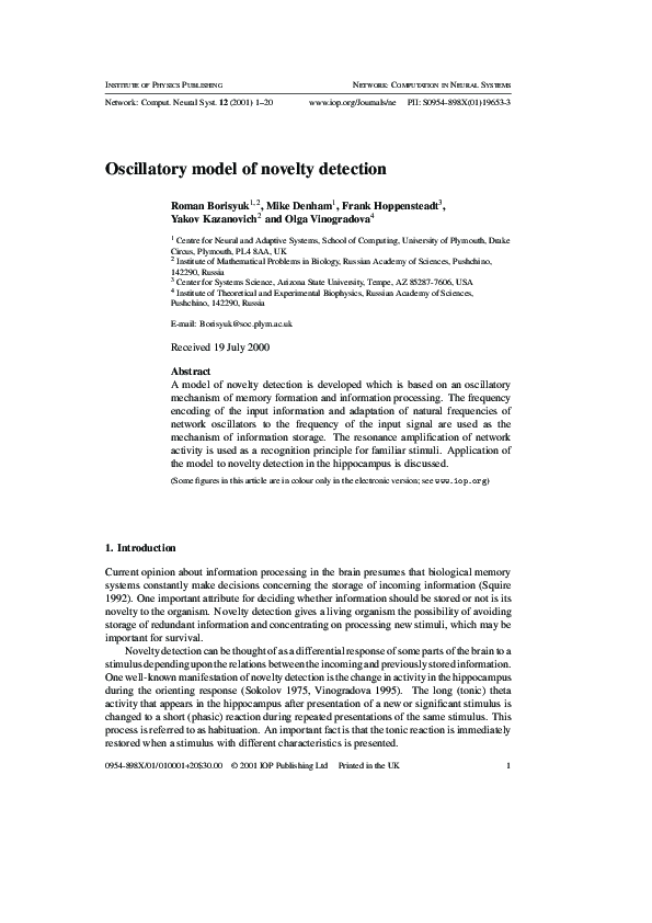 (PDF) Oscillatory model of novelty detection