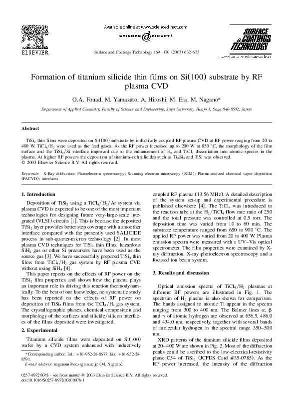 (PDF) Formation of titanium silicide thin films on Si(100) substrate by ...