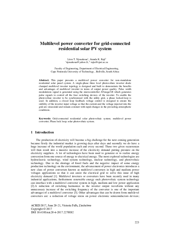 (PDF) Multilevel power converter for grid-connected residential solar ...