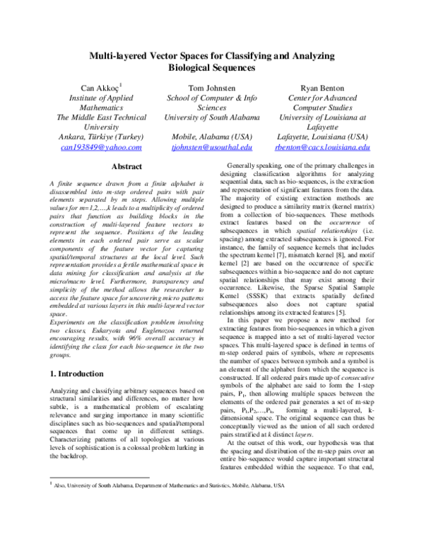 Pdf Multi Layered Vector Spaces For Classifying And Analyzing