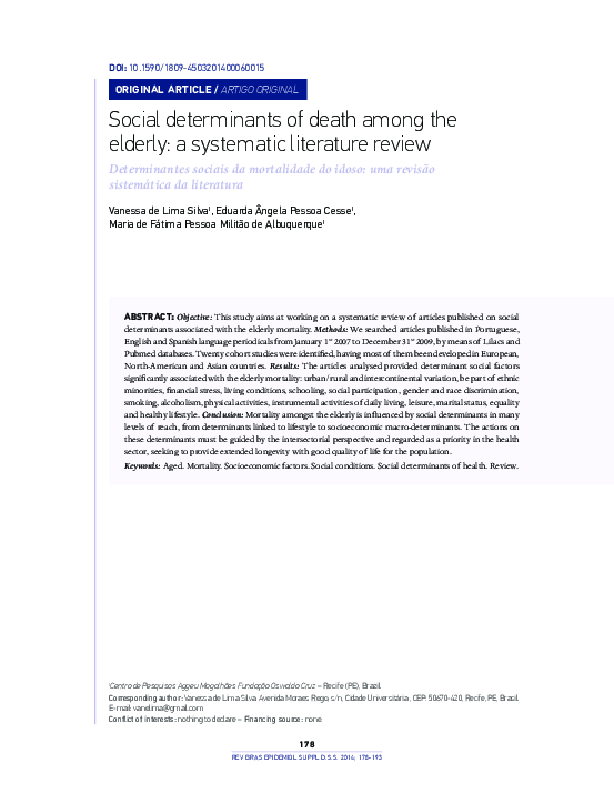 (PDF) Social determinants of death among the elderly: a systematic ...