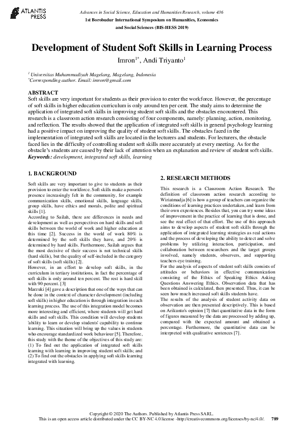 (PDF) Development of Student Soft Skills in Learning Process