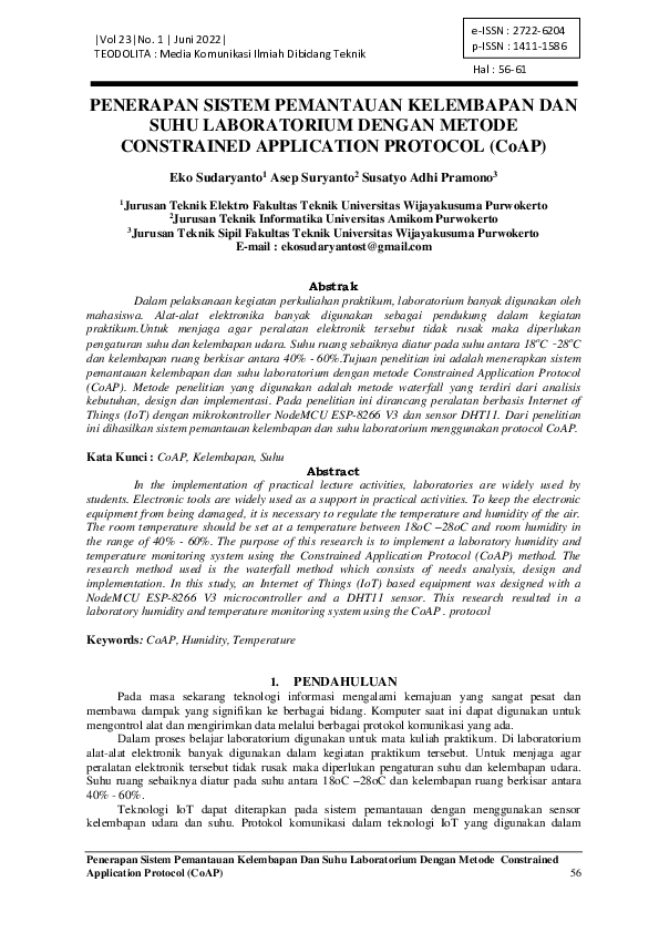 (PDF) PENERAPAN SISTEM PEMANTAUAN KELEMBAPAN DAN SUHU LABORATORIUM ...