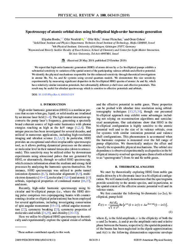 (PDF) Spectroscopy of atomic orbital sizes using bi-elliptical high-order harmonic generation