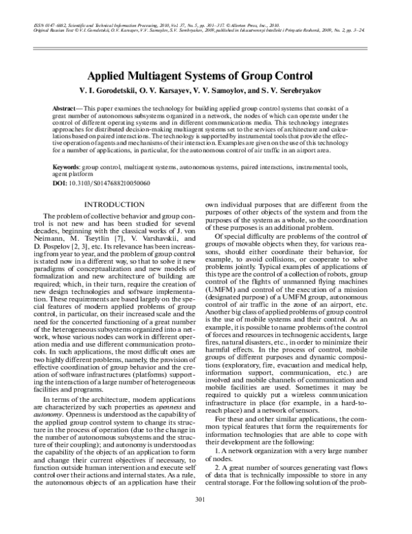 (PDF) Applied multiagent systems of group control