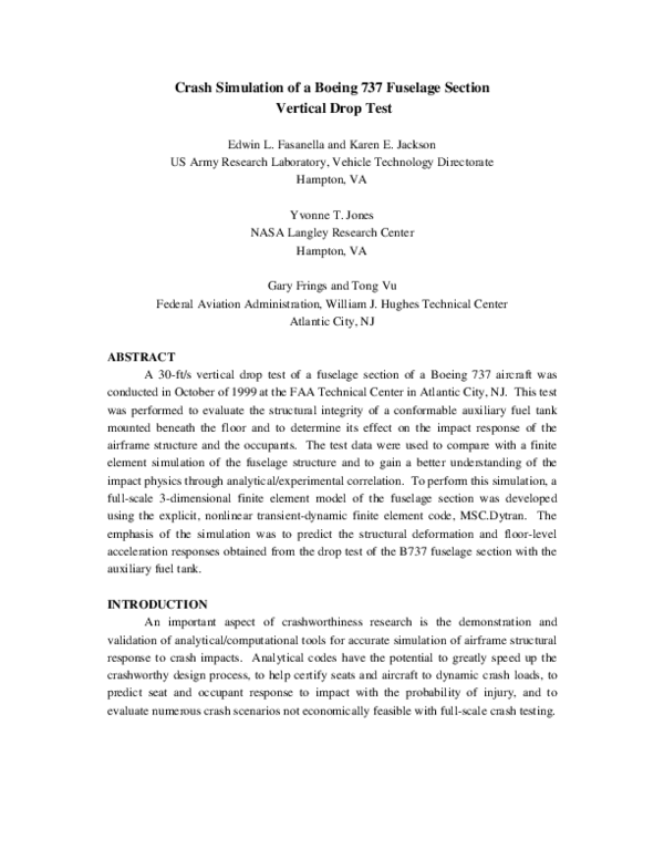 (PDF) Crash simulation of a Boeing 737 fuselage section vertical drop test