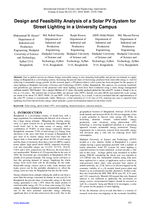 (PDF) Design and Feasibility Analysis of a Solar PV System for Street ...