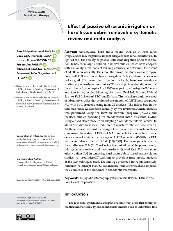 (PDF) Effect of passive ultrasonic irrigation on hard tissue debris removal: a systematic review ...
