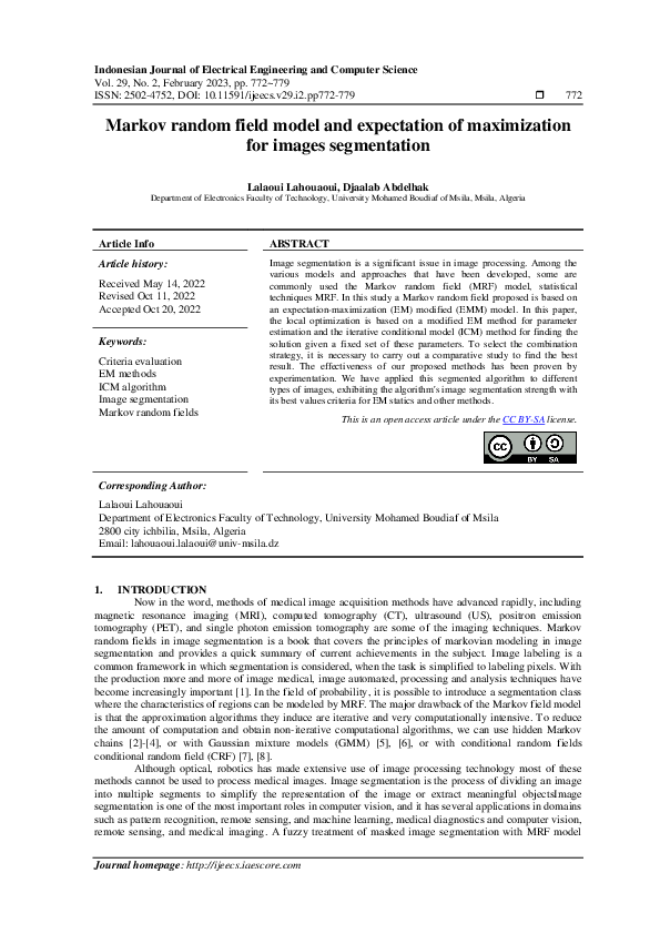 Pdf Markov Random Field Model And Expectation Of Maximization For Images Segmentation