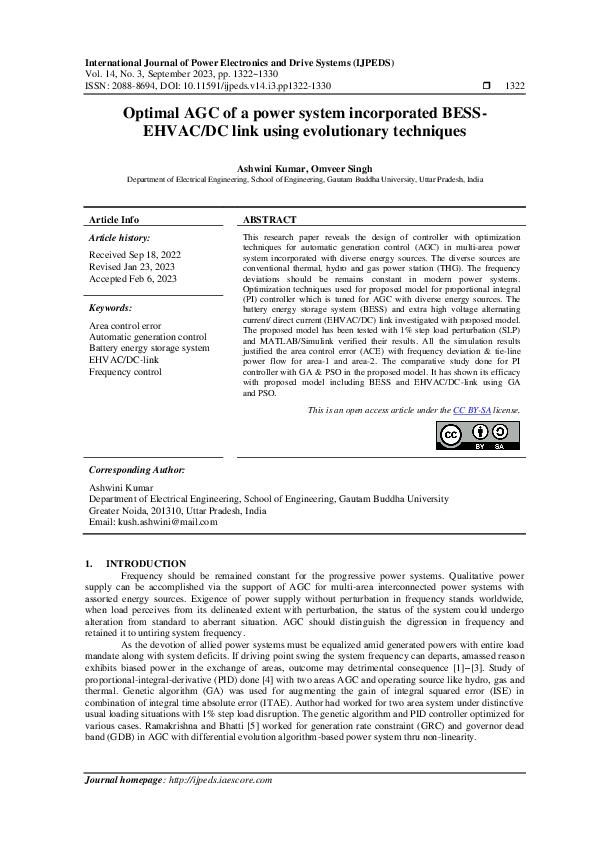 (PDF) Optimal AGC of a power system incorporated BESS EHVAC/DC link ...