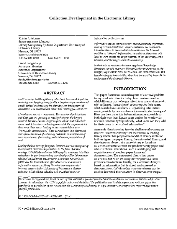 (PDF) Collection development in the electronic library