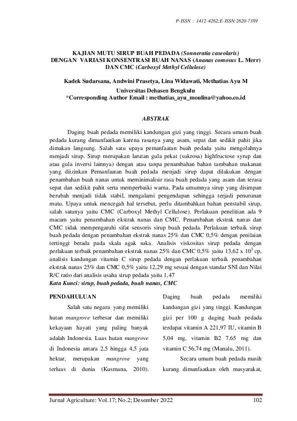 (PDF) KAJIAN MUTU SIRUP BUAH PEDADA (Sonneratia caseolaris) DENGAN ...