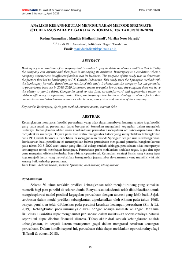 (PDF) ANALISIS KEBANGKRUTAN MENGGUNAKAN METODE SPRINGATE (STUDI KASUS ...