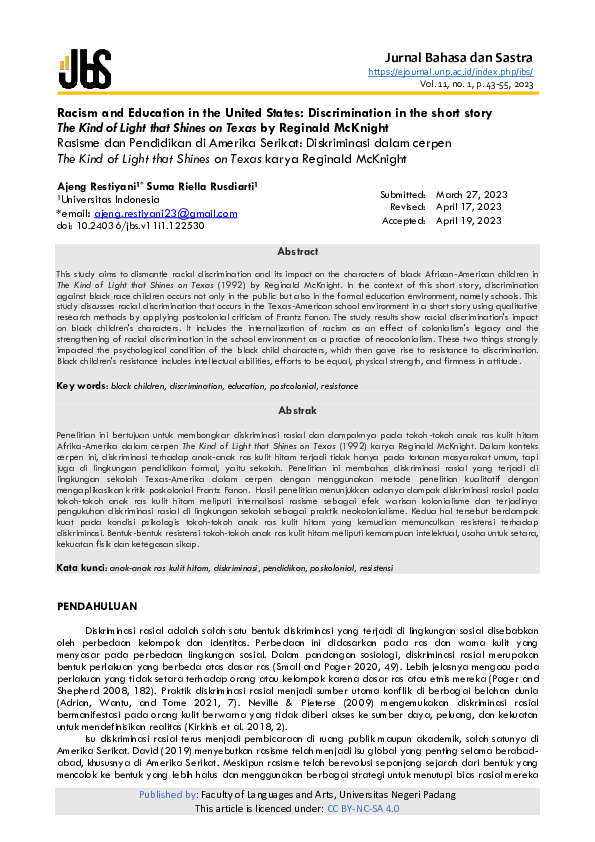 (PDF) Rasisme dan Pendidikan di Amerika Serikat: Diskriminasi dalam ...