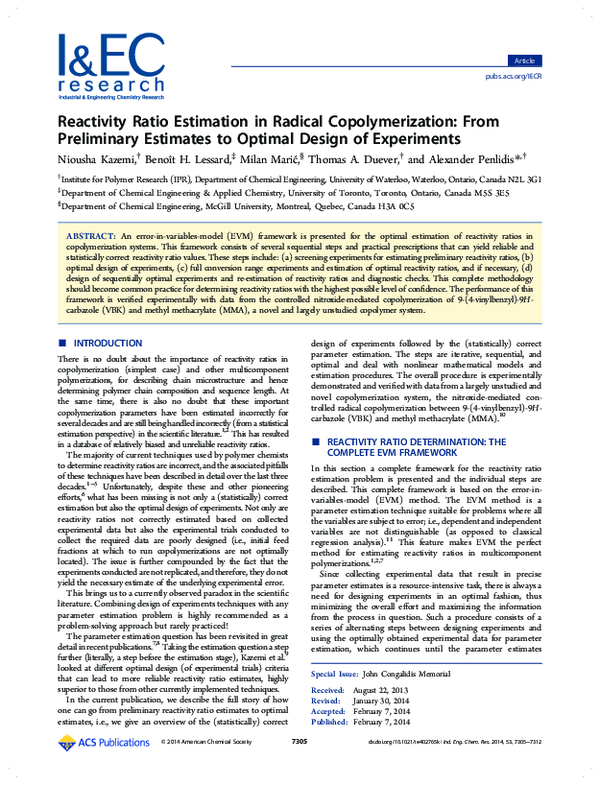 (PDF) Reactivity Ratio Estimation in Radical Copolymerization: From ...