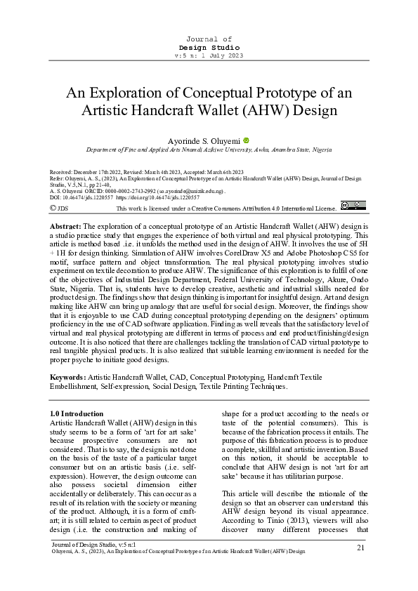(PDF) An Exploration of Conceptual Prototype of an Artistic Handcraft ...