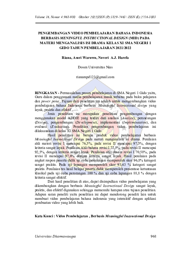 (PDF) Pengembangan Video Pembelajaran Bahasa Indonesia Berbasis Meningful Instructional Design ...