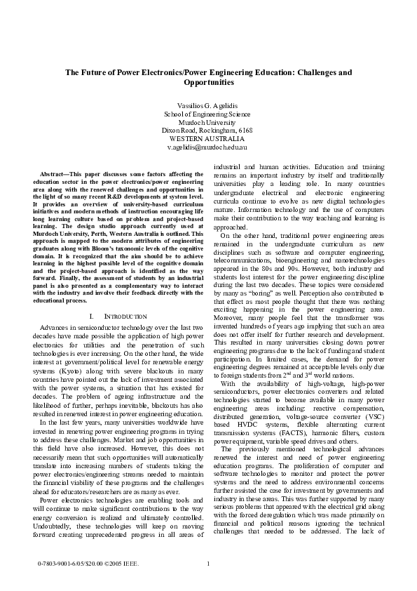 (PDF) The future of power electronics/power engineering education ...