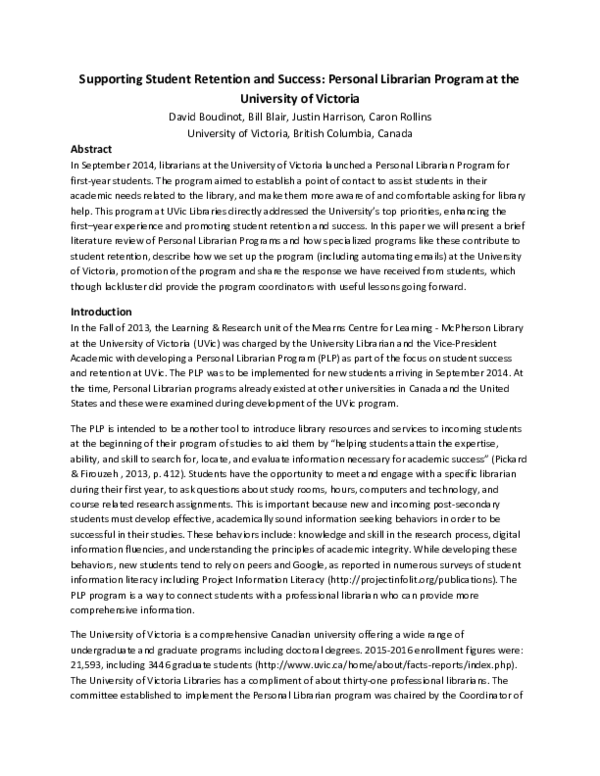 (PDF) Supporting Student Retention and Success