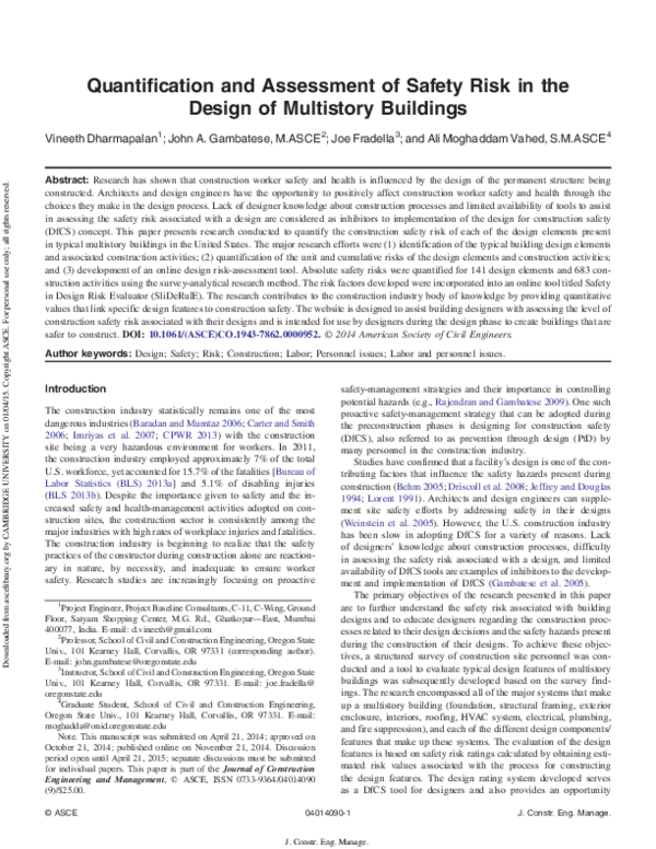 (PDF) Quantification and Assessment of Safety Risk in the Design of ...