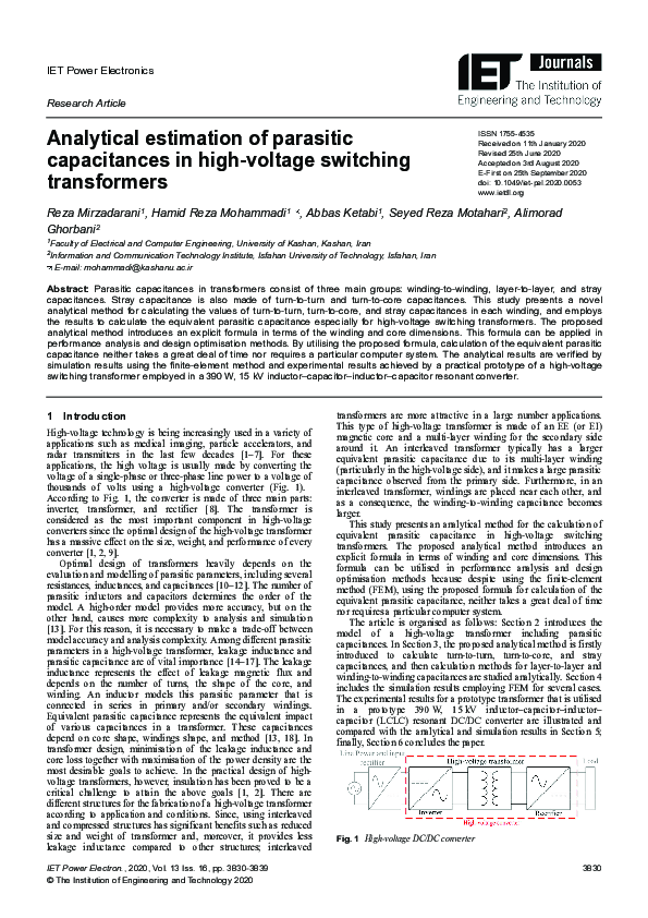 (PDF) Analytical estimation of parasitic capacitances in high‐voltage switching transformers