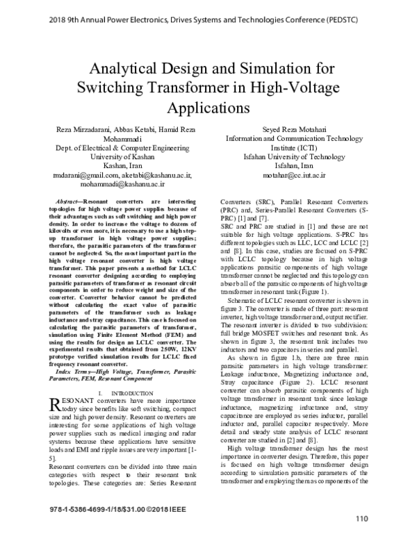 (PDF) Analytical design and simulation for switching transformer in high-voltage applications