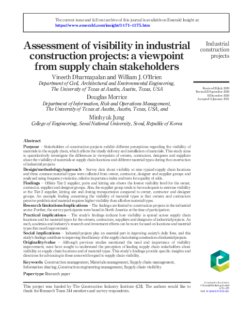 (PDF) Assessment of visibility in industrial construction projects: a ...