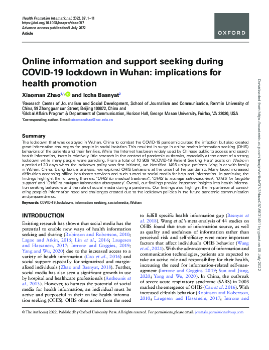 (PDF) Health Information Seeking in Wuhan Lockdown