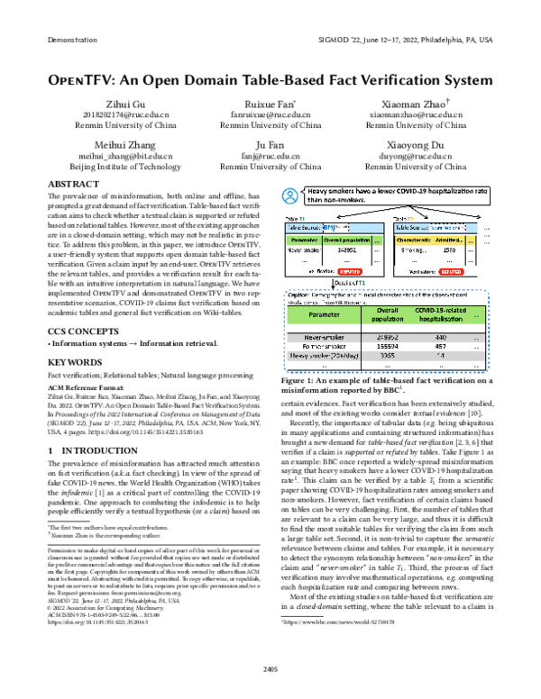 (PDF) OpenTFV: Open Domain Fact Verification System