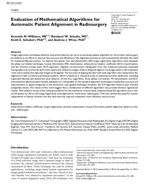 (PDF) Evaluation of Mathematical Algorithms for Automatic Patient ...