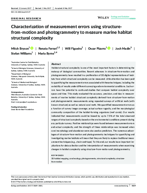 (PDF) Characterization of measurement errors using structure-from-motion and photogrammetry to ...