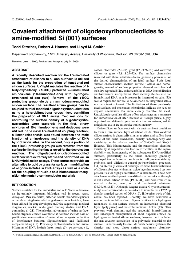 (PDF) Covalent attachment of oligodeoxyribonucleotides to amine ...
