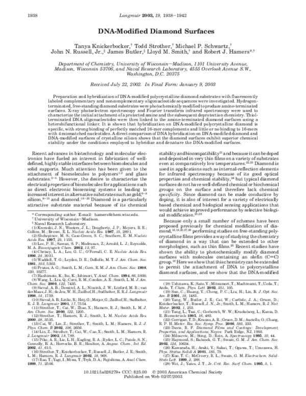 (PDF) DNA-Modified Diamond Surfaces