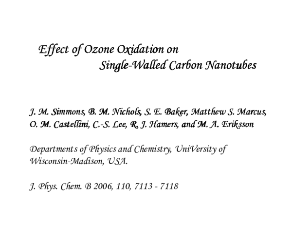(PDF) Effect of Ozone Oxidation on Single-Walled Carbon Nanotubes