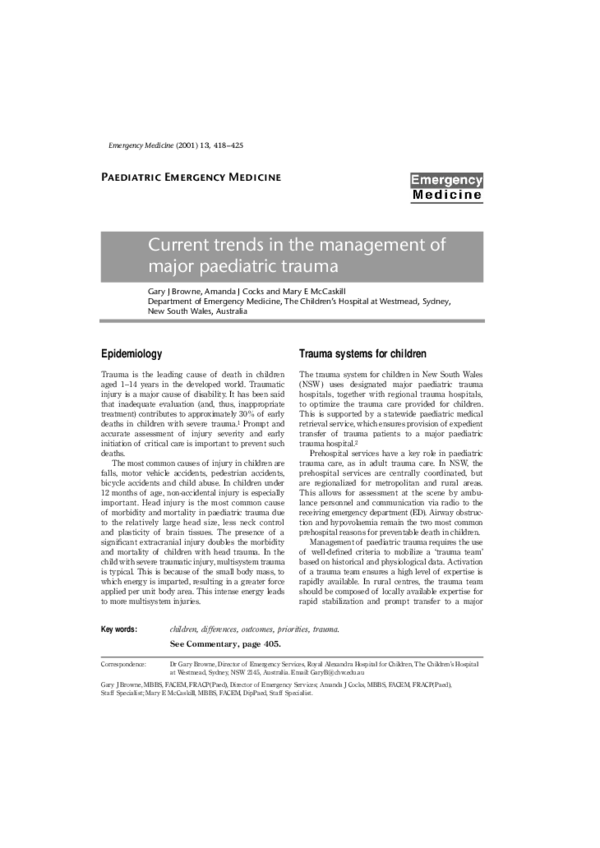 (PDF) Current trends in the management of major paediatric trauma ...