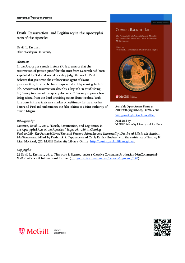 (PDF) Death, Resurrection, and Legitimacy in the Apocryphal Acts of the Apostles
