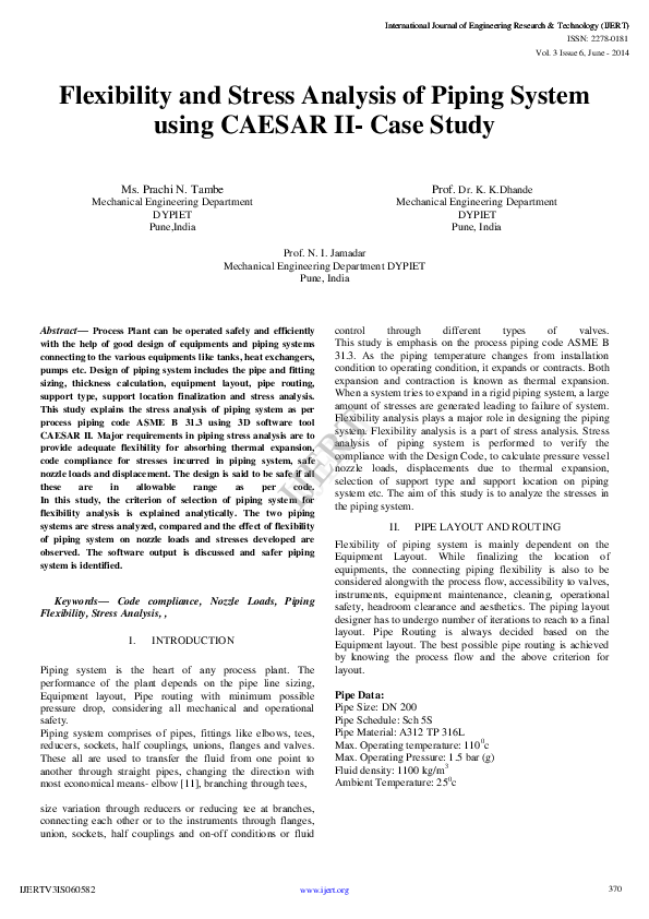 (PDF) Flexibility and Stress Analysis of Piping System using CAESAR II- Case Study