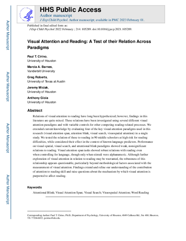 (PDF) Visual attention and reading: A test of their relation across ...