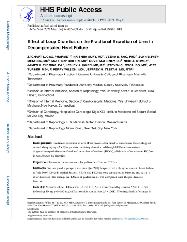 (PDF) Effect of Loop Diuretics on the Fractional Excretion of Urea in ...