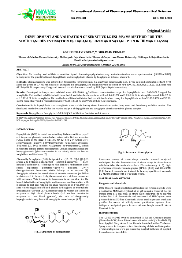 (PDF) DEVELOPMENT AND VALIDATION OF SENSITIVE LC-ESI-MS/MS METHOD FOR THE SIMULTANEOUS ...