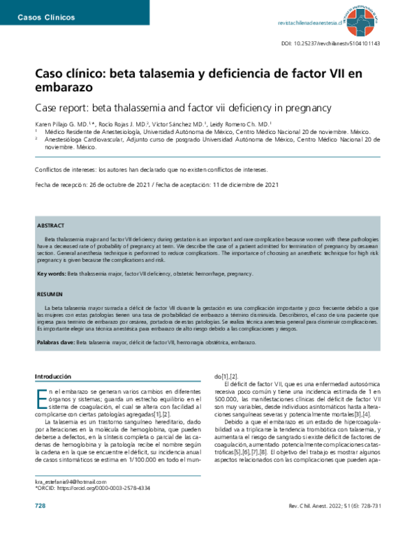 (PDF) Caso clínico: beta talasemia y deficiencia de factor VII en embarazo