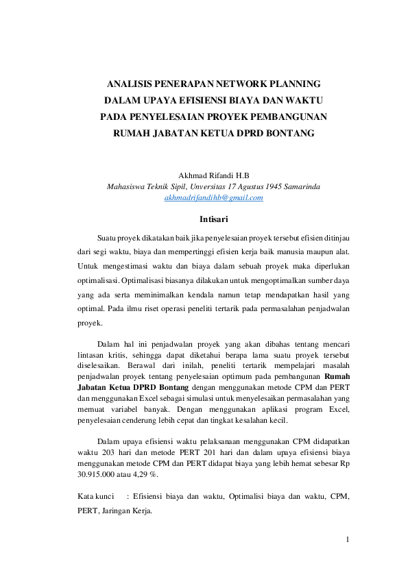 (PDF) Analisis Penerapan Network Planning Dalam Upaya Efisiensi Biaya Dan Waktu Pada ...