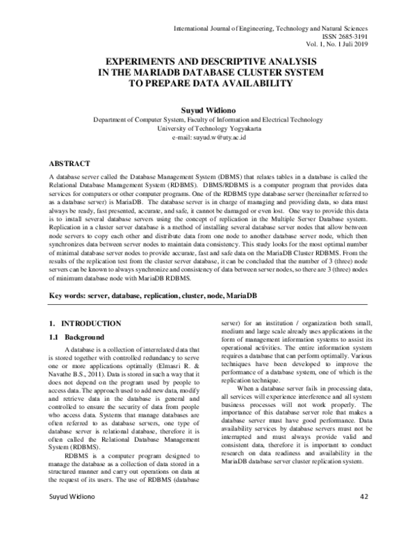 (PDF) Experiments and Descriptive Analysis in The MariaDB Database Cluster System to Prepare ...
