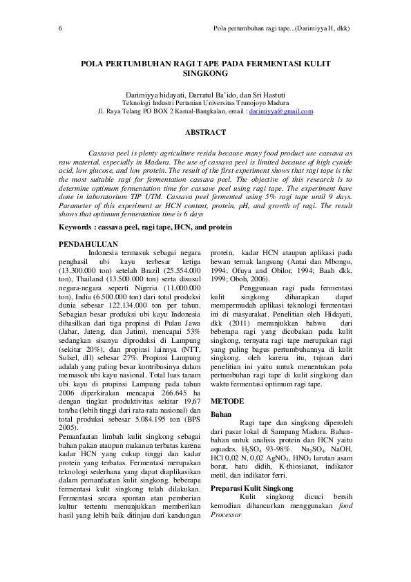 (PDF) Pola Pertumbuhan Ragi Tape Pada Fermentasi Kulit Singkong