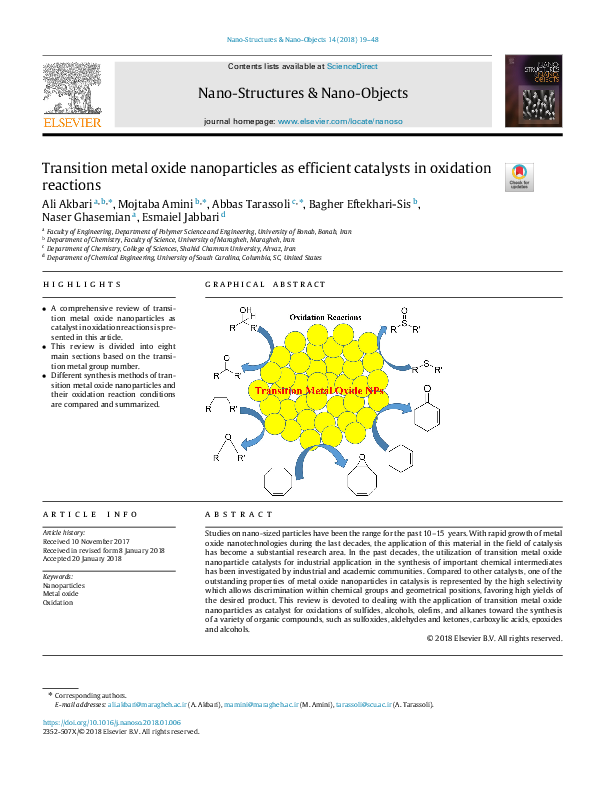 (PDF) Transition metal oxide nanoparticles as efficient catalysts in oxidation reactions